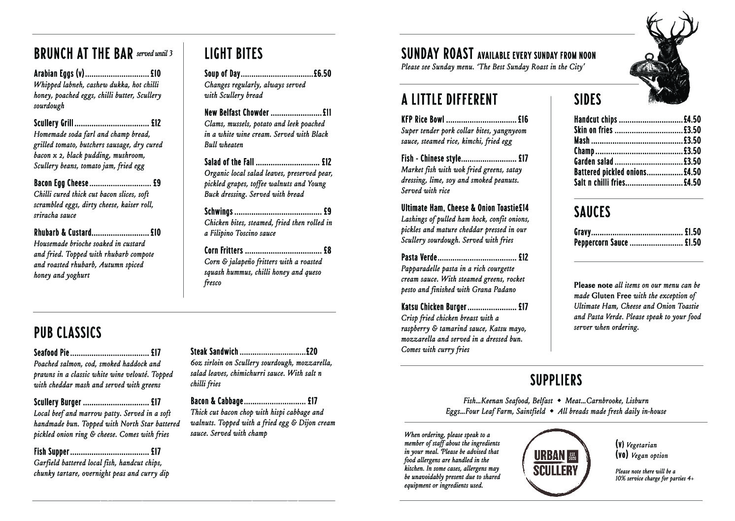 Menus | The Deer’s Head